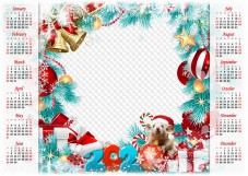 PSD, PNG, Romantic New Year, 2020, calendar frame. Calendar for Photoshop.