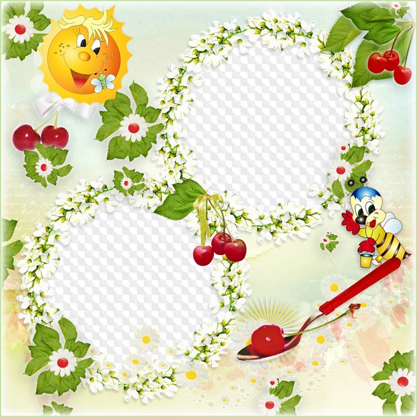 Two PNG photo frames for two photos, sun and little bees