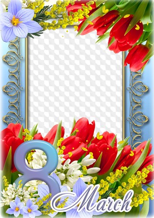 March 8 photo frame vertical template PNG, PSD