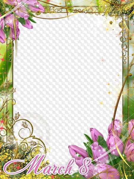 Download March 8 photo frame template psd format with beautiful tulips