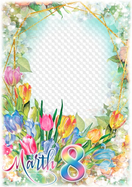 PSD, PNG, Painted tulips, March 8, photo frame