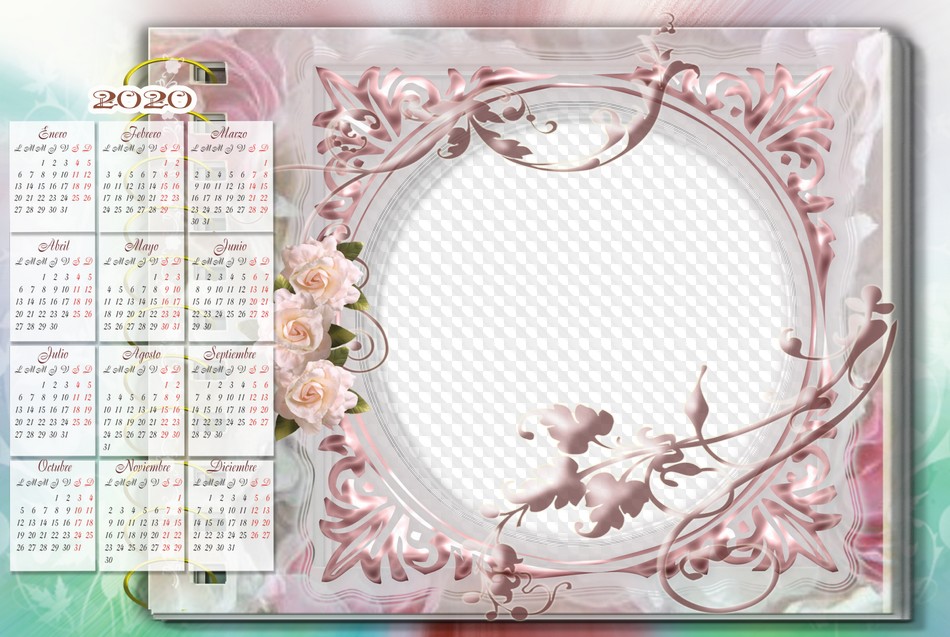 PSD, PNG, calendario rosa, marco de fotos 2020