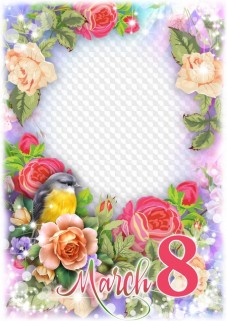 March 8 photo frame with flowers for Photoshop