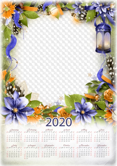2020 calendar, photo frame, PNG, PSD