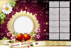 PSD, PNG, Two angels, Calendar 2020. Calendrier pour Photoshop.