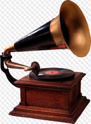 Phonographs, gramophones and record players on a transparent background ...