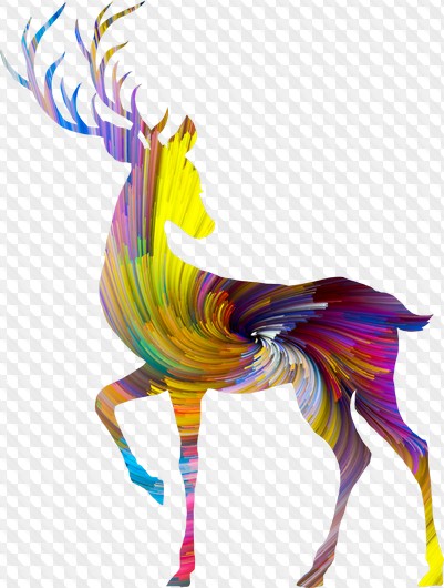 PSD, PNG, Fantasy deer in golden decor, 3D background for Photoshop