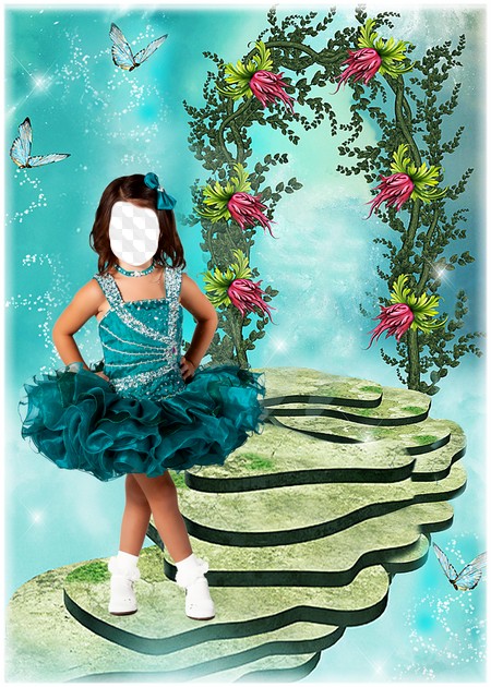 Girl child in a beautiful dress, psd template, 3 PNG, 2 backgrounds