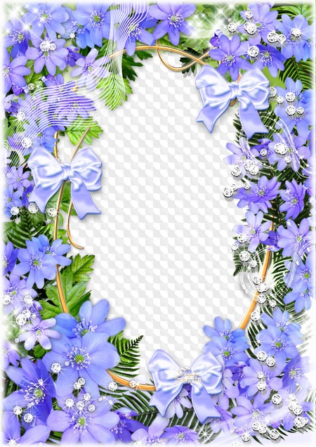 PSD, PNG, Photo frame blue flowers, spring flora