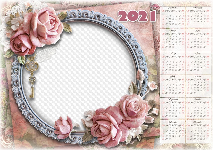 2021 calendar with horizontal photo frame, PSD, PNG
