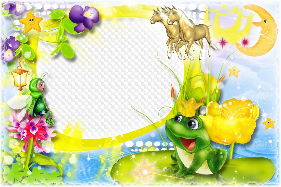 Princess frog, horizontal photo frame template, PSD, PNG