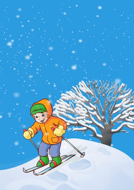 Children in winter sledding, ice skating, skiing, children playing ...