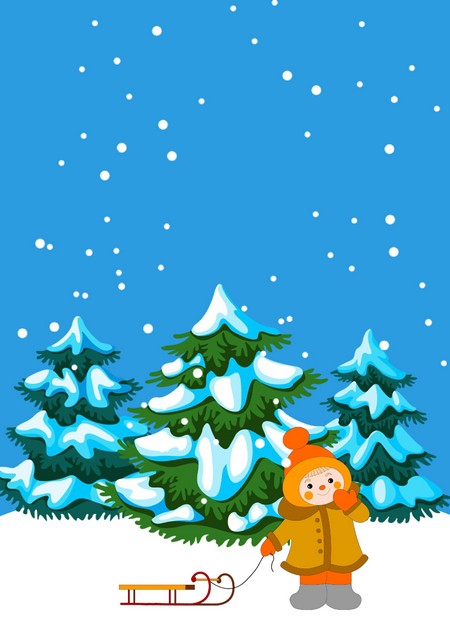 Children in winter sledding, ice skating, skiing, children playing ...