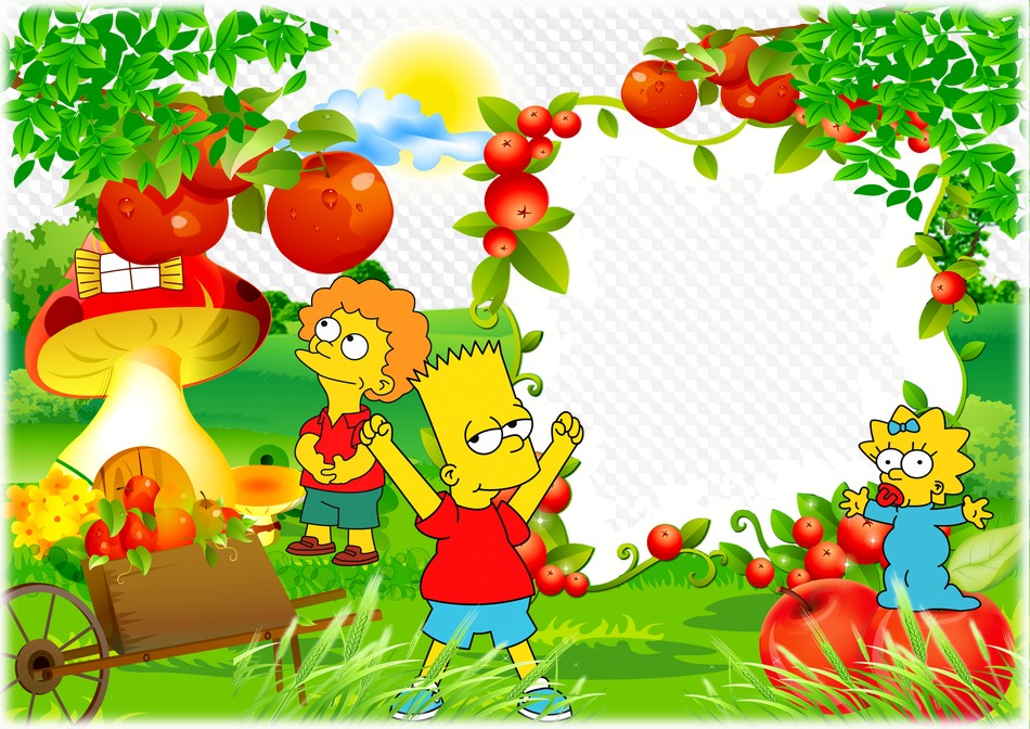 Simpsons en huerto de manzanas, marco de fotos. Marco PNG transparente ...