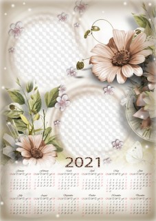 Vintage scroll, romantic 2021 calendar, PSD template, download Calendar ...