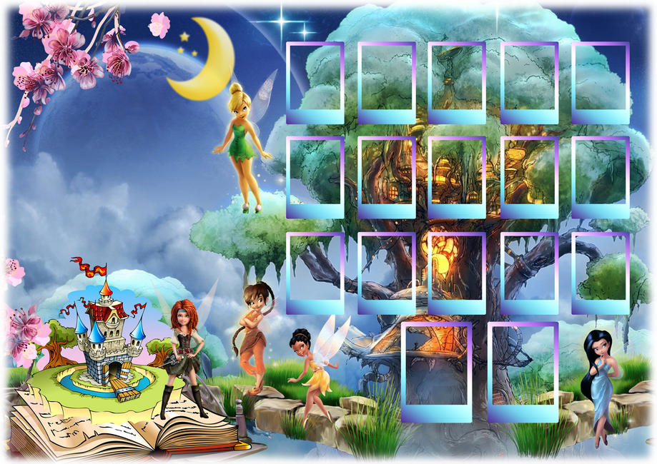 Photo frame for 17 photos with fairies in PSD, PNG, JPG and three ...
