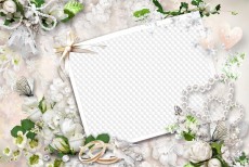 Free wedding png frame photo frame psd wedding white roses - Free download