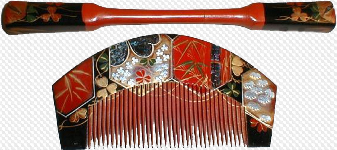 Japanese combs, hair pins and fans in PNG on a transparent background.