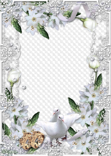 Wedding white flowers and doves, photo frame