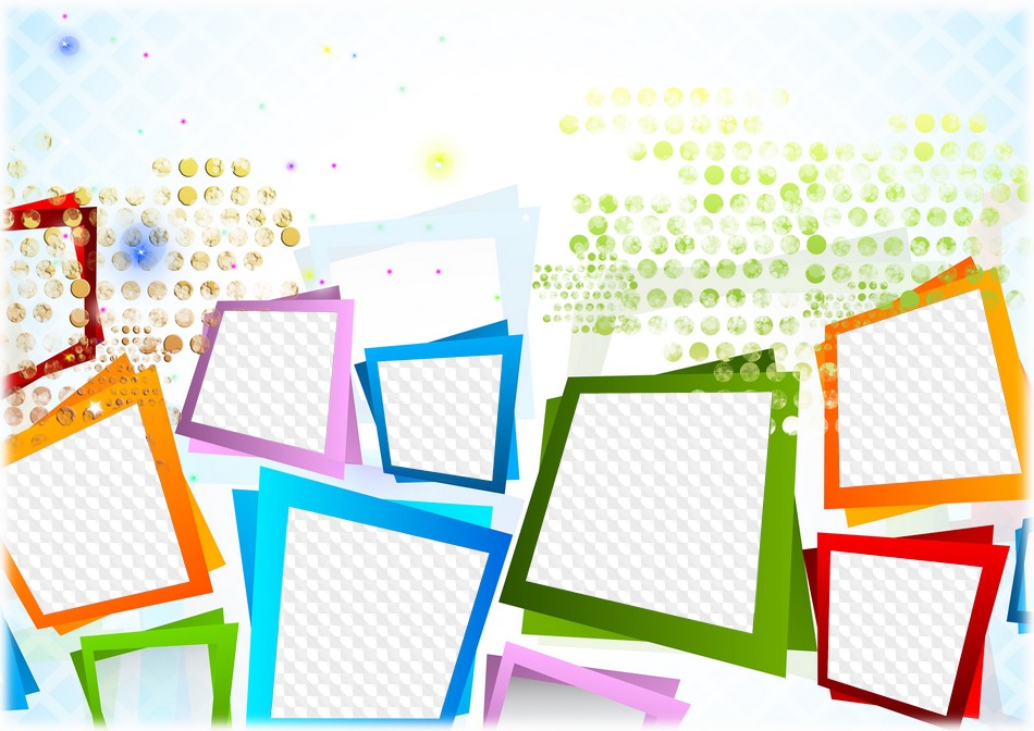 Seven abstract photos, photo frame PSD, PNG