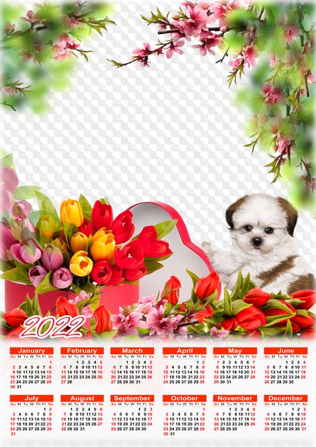 Spring flowering, calendar 2022, PSD, PNG, Photoshop.