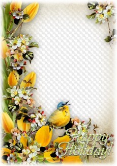Beautiful greeting card with flowers and a photo frame. March 8 ...