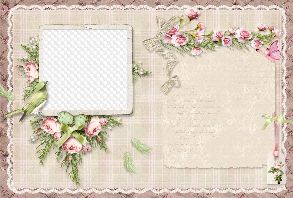 Beautiful greeting card with flowers and a photo frame. March 8 ...