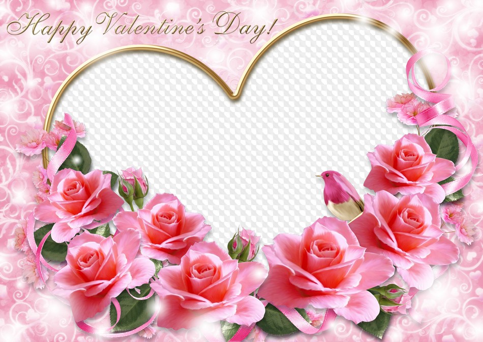 Romantic photo frame for Valentine's Day - Pink flowers for Valentine
