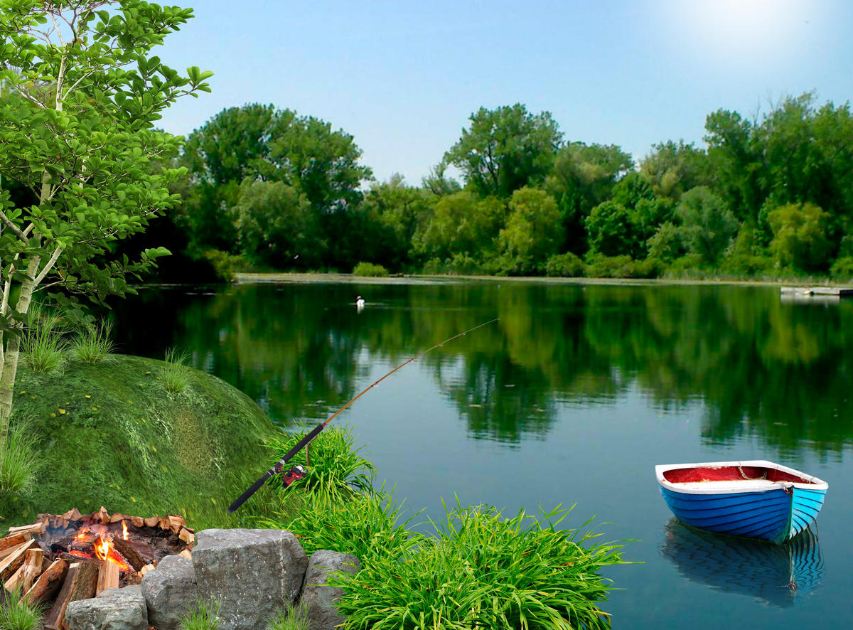 Fishing on the lake, PSD template