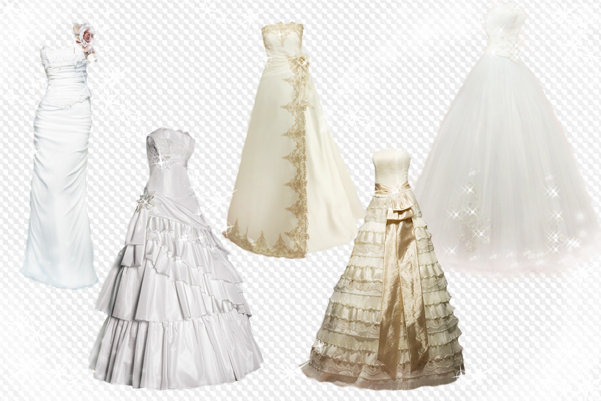 Wedding dresses PSD, on a transparent background.