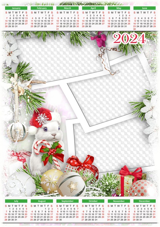 2024 New Year calendar PSD, PNG, template three photos.