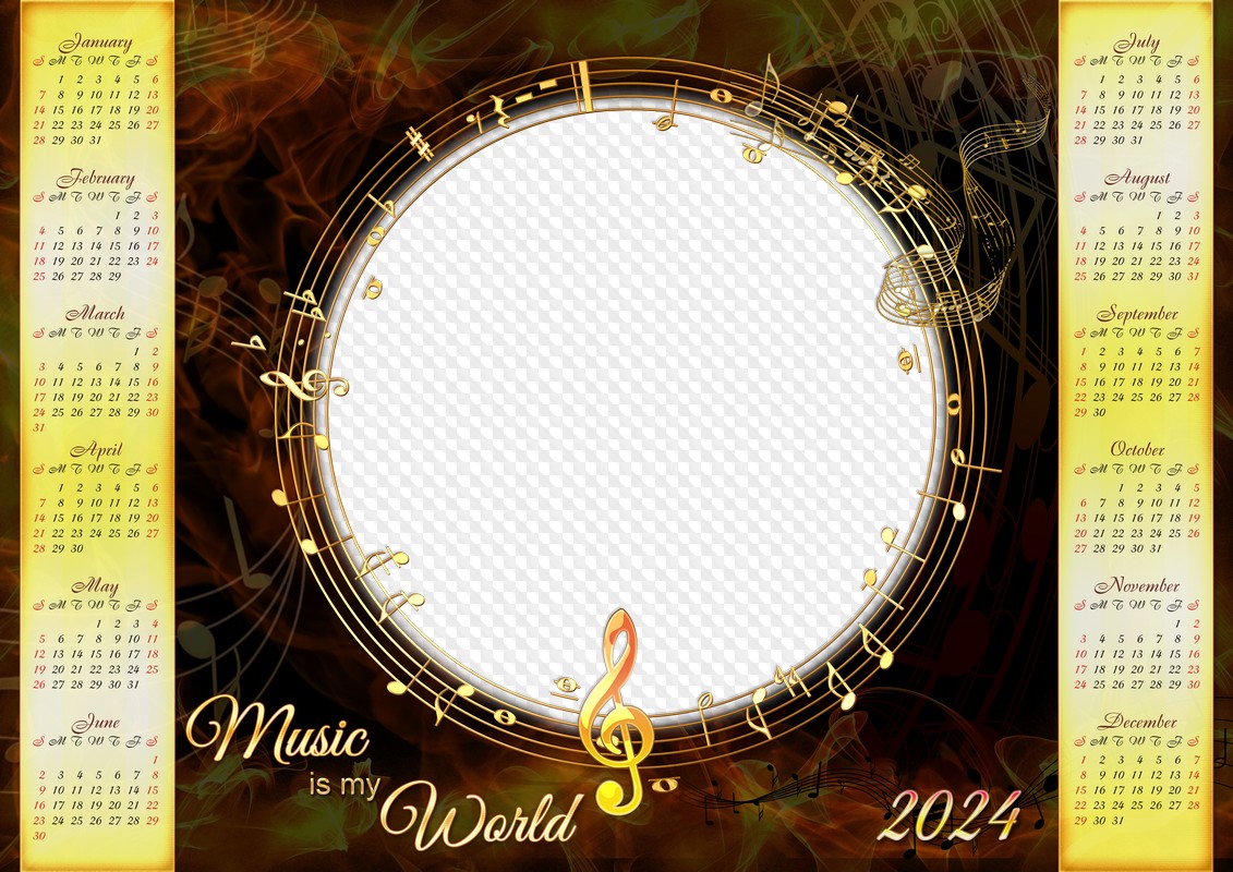 Music is my World. 2024 Calendar PNG, PSD.