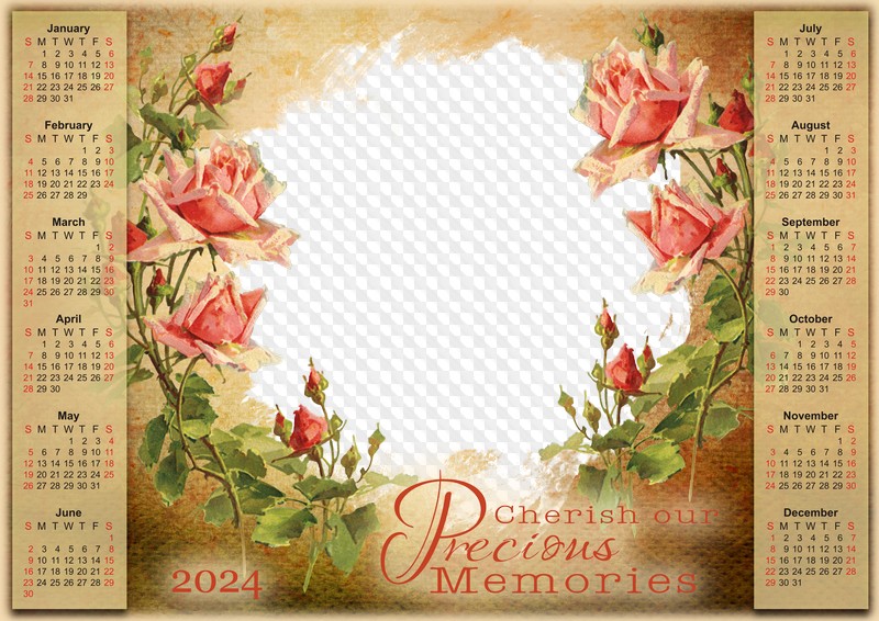 Vintage calendar 2024 with frame for Photoshop. Cherish your precious ...