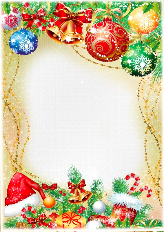 Celebratory frame psd template with beautiful Christmas decorations