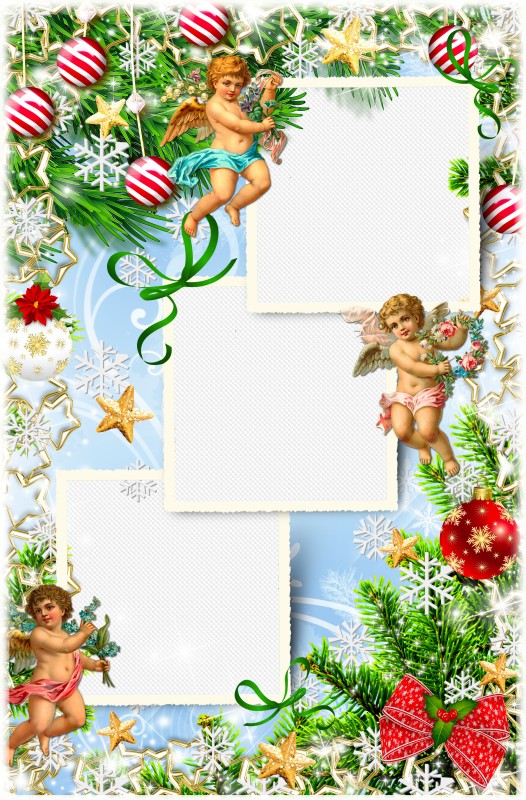 Festive frame design for 3 photos, Merry Christmas!
