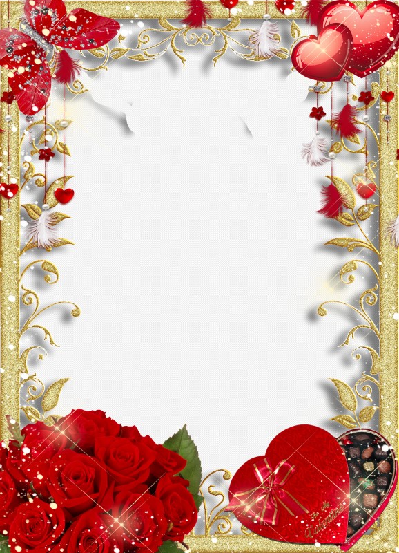 gold frame Photoshop file for cs3, cs4 ,cs5, cs6 with red roses, hearts ...