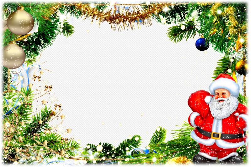 Santa Claus with a bag, PSD photo frame template