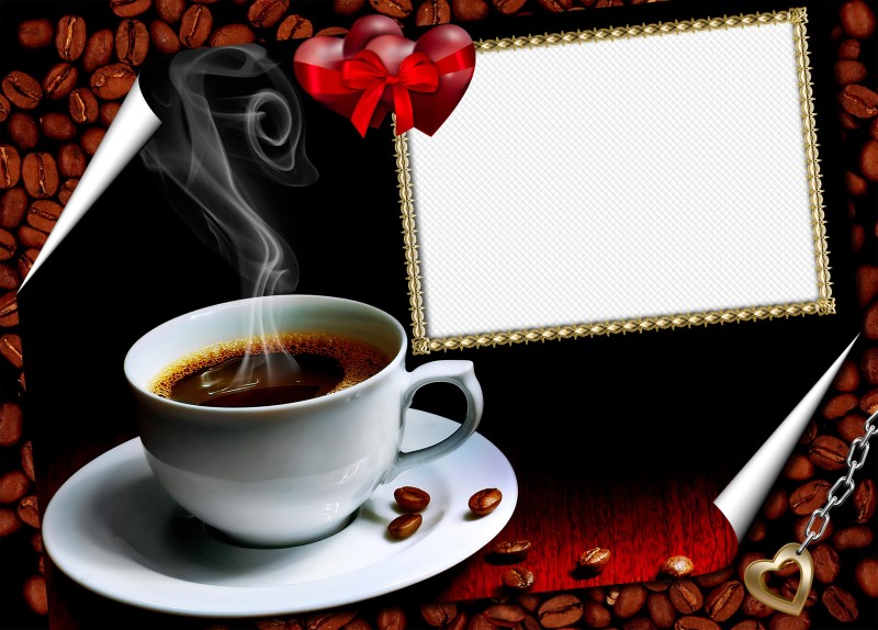 I invite you to a cup of coffee, photo frame PNG, PSD, template.