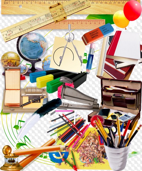 School supplies on transparent background, PNG, PSD.