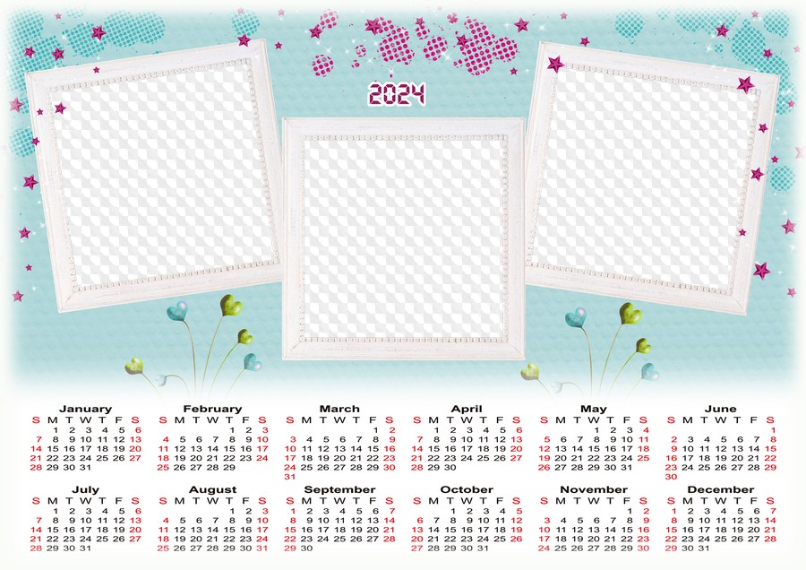 Calendar collage with three photos, 2024