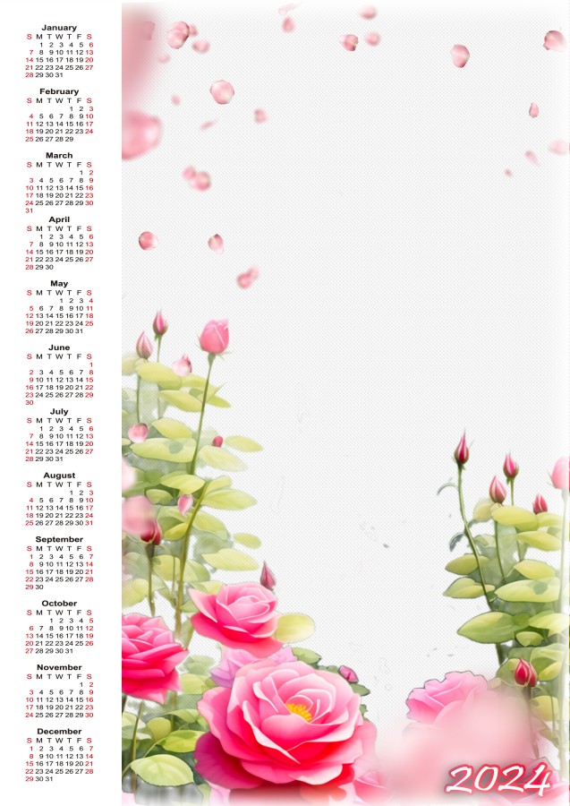 Rose petals, calendar 2024 photo frame