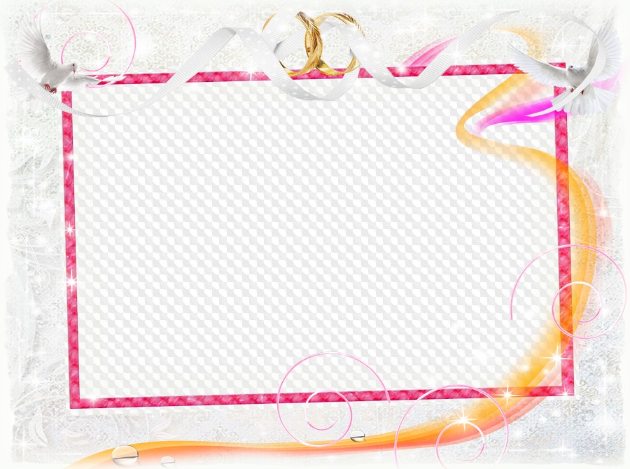 White doves and rings, Wedding, photo frame PNG, layered PSD.