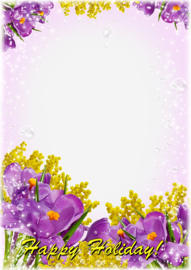 flowers frame psd on the 8th of March with crocuses and Mimosa
