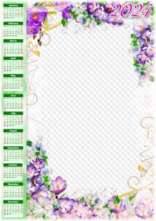 Spring, calendar 2024 photo frame with flowers