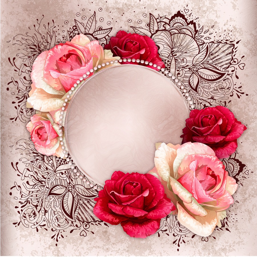 Free Card frame download - Card with roses (free frame psd)