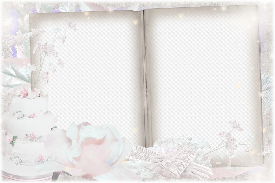 Open book, white wedding photo frame in two versions, PNG, PSD.