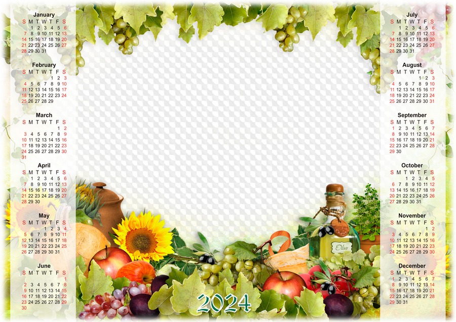 Autumn harvest, calendar for Photoshop, 2024