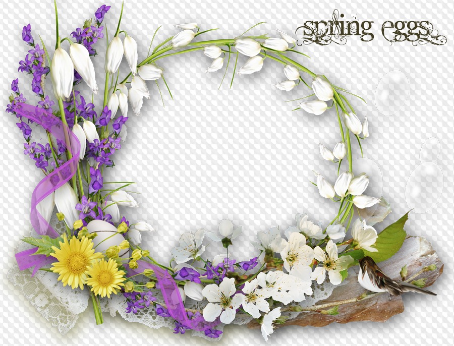 Spring flowers, frame PNG, PSD