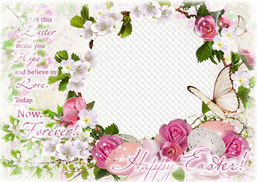 Easter photo frames 3 PNG, PSD, with spring flowers, Easter.