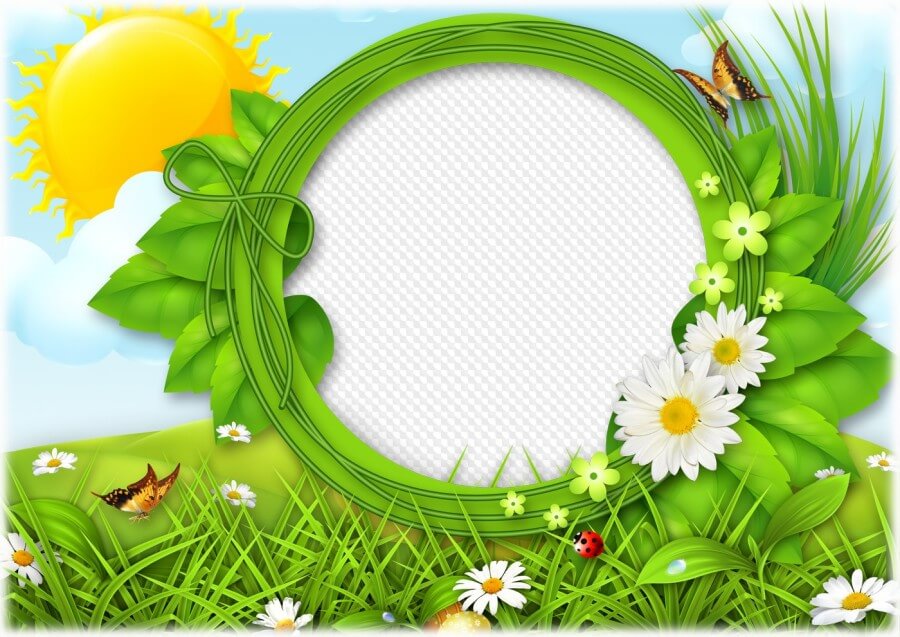 Spring happy photo frame template with daisies